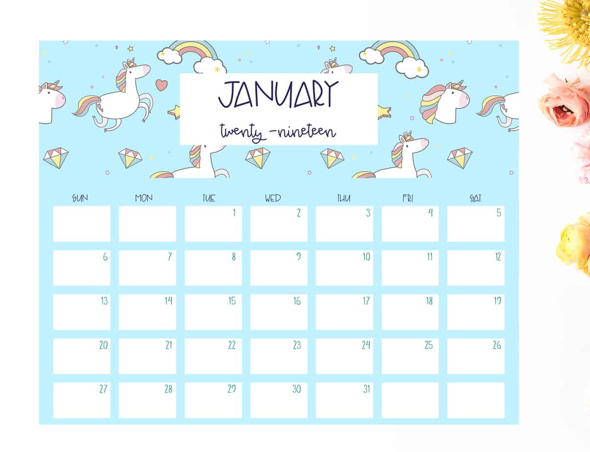 Free 2019 unicorn calendar | Shabby Mint Chic Party