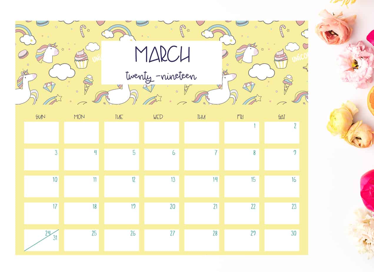 Free 2019 unicorn calendar | Shabby Mint Chic Party