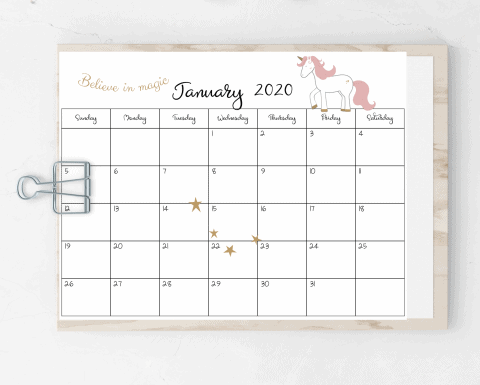 Free 2020 Unicorn Printable Calendar | Shabby Mint Chic Party