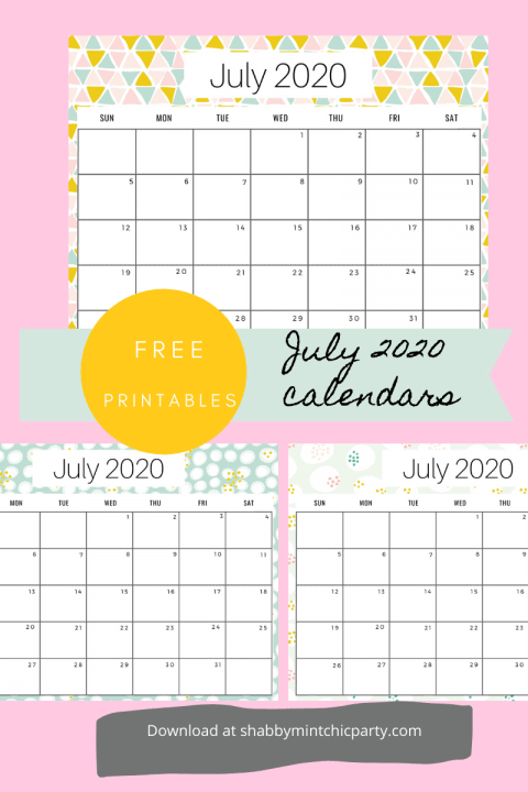 Free Printable: July Monthly Calendar | Shabby Mint Chic Party