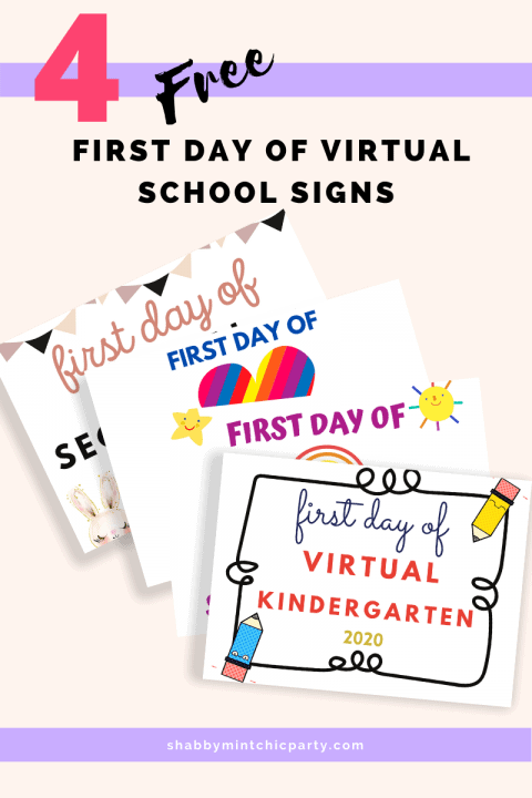 4 FREE First Day of Virtual School Signs | Shabby Mint Chic Party