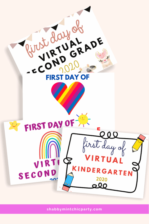 4 FREE First Day of Virtual School Signs | Shabby Mint Chic Party
