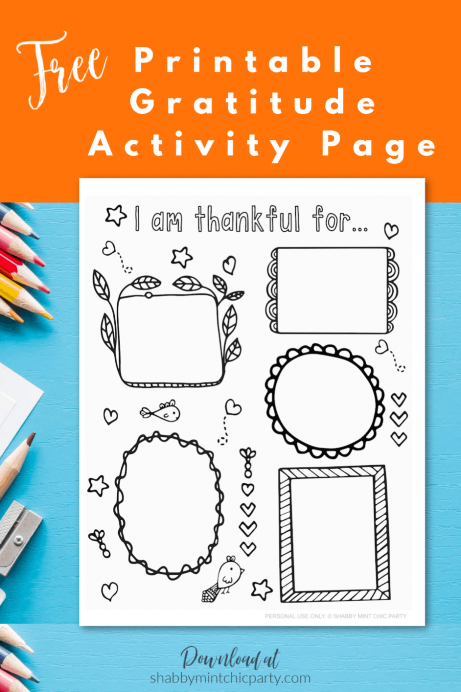 Free Printable Gratitude Activity For Kids Shabby Mint Chic Party