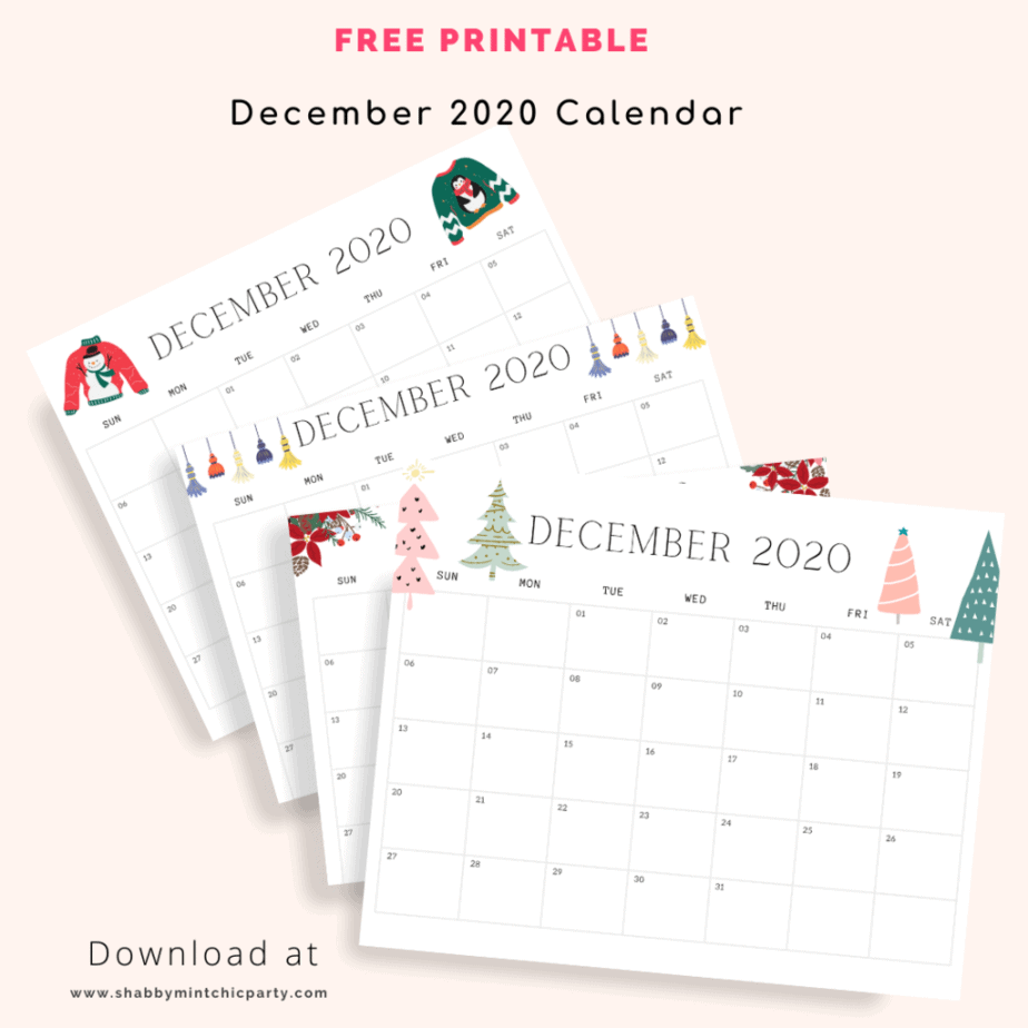 Free Printable December 2020 Calendar | Shabby Mint Chic Party