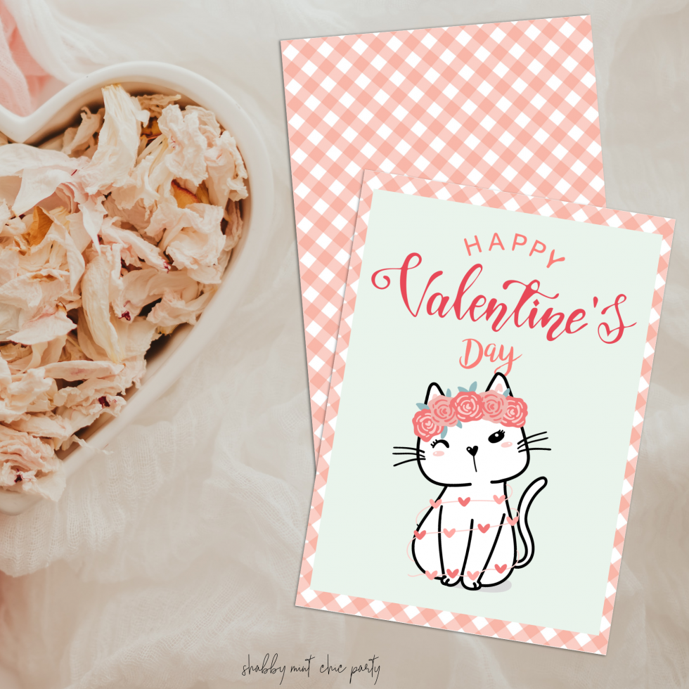 Free Cat Valentine’s Day Folded Card – Shabby Mint Chic Party