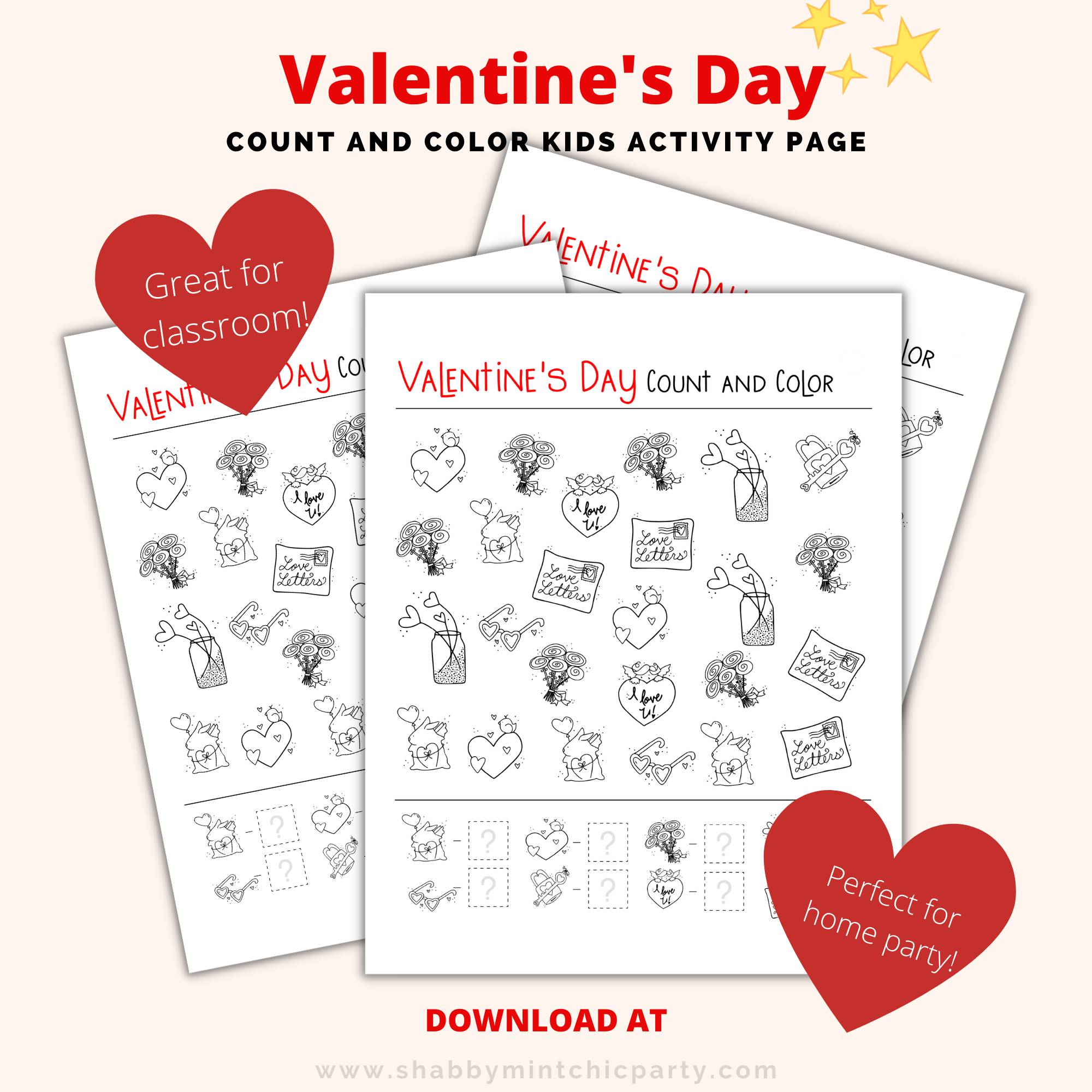 Free Valentine's Day Count and Color Printable for Kids - Shabby Mint ...